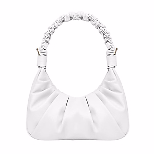 Gxamz Ruched Cloud Shoulder Purse and Dumpling Bag for Women Small Crossbody Handbag with Removable Shoulder Strap (white)