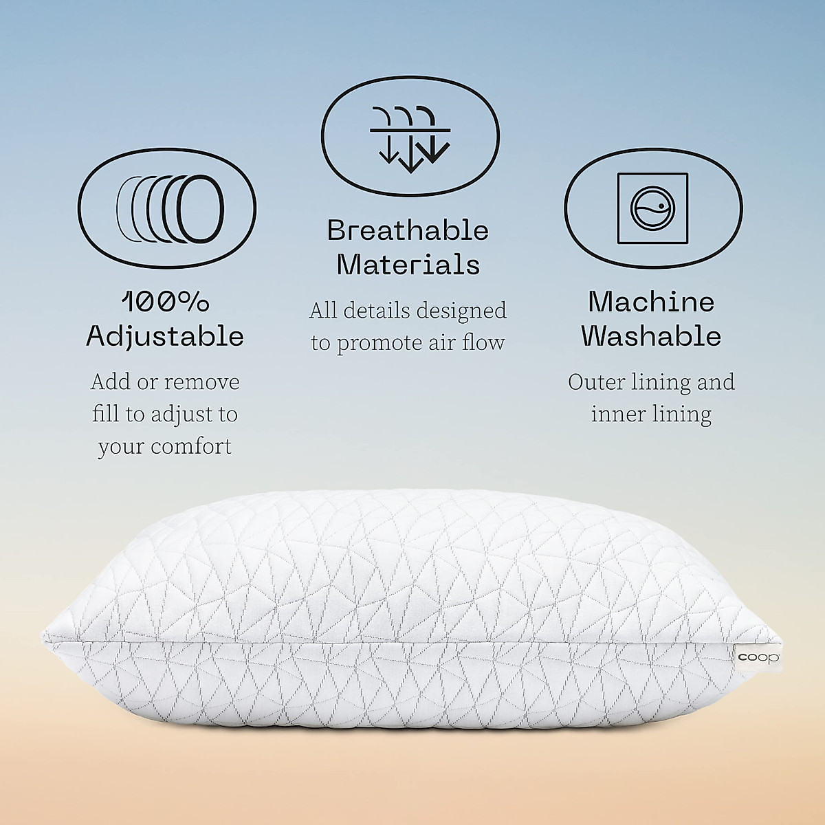 Coop Home Goods Original Loft Pillow Queen Size Bed Pillows for Sleeping - Adjustable Cross Cut Memory Foam Pillows - Medium Firm Back, Stomach and Side Sleeper Pillow - CertiPUR-US/GREENGUARD Gold