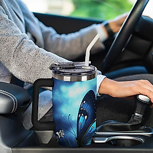 YTLKGFP 40 Oz Large Capacity Car Cup Butterfly Night Tumbler with Handle (Black) Straw Lid Insulated Stainless Steel Water Bottle Travel Mug Leak-proof Car Cup Keeps Cold Or Hot