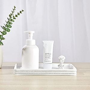 YJNSFT 11" Large Vanity Sink Tray for Bathroom Counter, Resin Toilet Tank Storage, Rectangular Kitchen Soap Organizer, Jewelry Plate Decor Holder for Perfume, Candles, Tissues, Towel, Plant (White)