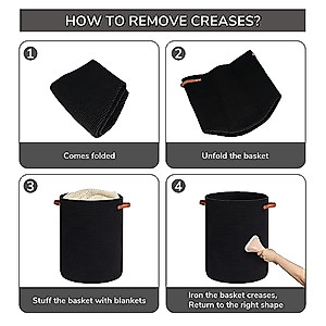 Goodpick Large Laundry Basket, 60L Tall Laundry Hamper with laundry Bag for Blankets, Clothes, Black Rope Laundry Basket for Living Room, 15 x 20 Inches