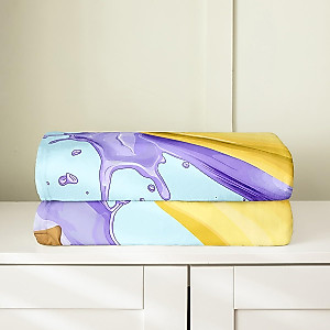 Kids Yellow Banana Blanket Queen 90x90,Cartoon Fruit Throw Blanket,Purple Water Banana Fleece Blanket,Summer Tropical Food Bed Blanket for Home Room Decor,Luxury Soft Microfiber