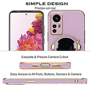 Compatible with Redmi Note 12s Case with Plating Creative Astronaut Cartoon Holder Pink, Xiaomi Redmi Note 12s Phone Case Silicone Shockproof Stand Soft TPU Protective Slim Cover (Purple)
