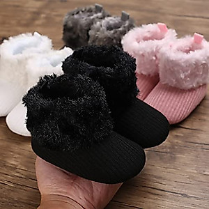 Jonbaem Baby Boys Girls Fleece Fur Knit Winter Warm Snow Boots Soft Sole Crib Shoes Booties for Newborn Infant Toddler(0-6 Months,Black)
