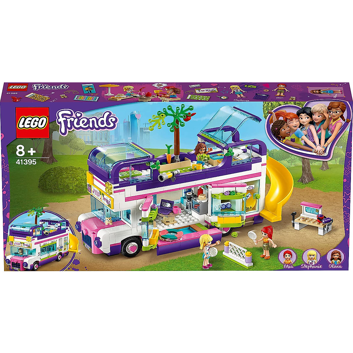 LEGO 41395 Friends Friendship Bus Toy with Swimming Pool and Slide, Summer Holiday Playsets for 8+ Year Old