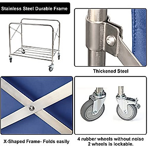 Laundry Cart With Wheels 34.25”L x 20.47”W x 30.7”H, Commercial Laundry Cart 440lbs Load Capacity, Stainless Steel Frame Waterproof Oxford Bag Foldable Industrial Laundry Hamper For Industrial/home