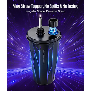 Domusensus 20oz Tumbler with Lid and Straw, 2025 New Insulated Coffee Cup with Mag Straw Topper, Fully Spill Proof Travel Coffee Mug, Stainless Steel Coffee Tumbler for Work Home Outdoor Car-Black