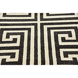 Unique Loom Athens Collection Classic Geometric Modern Border Design Area Rug, 2 ft 7 in x 10 ft, Black/Beige