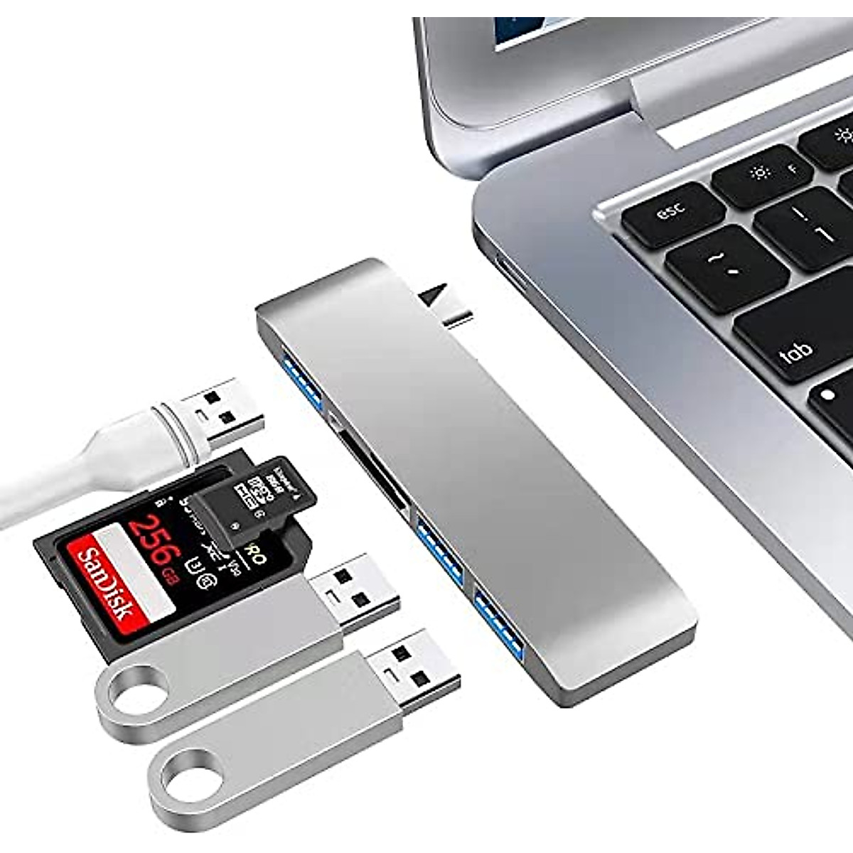 USB Hub Adapter, 5-in-1 USB C Adapter with USB C, 3 USB 3.0 Ports, Micro SD, SD Multiport Adapter Compatible for Mouse, Keytboard, USB Flash Drive and More