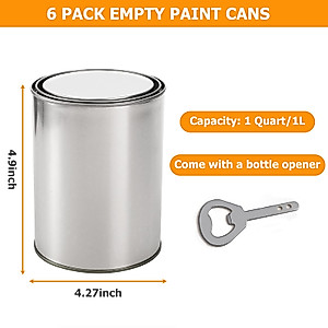 6 Pack Empty Paint Cans with Lids 1 Quart Tin Unlined Paint Buckets Bulk Paint Storage Containers, Quart Metal Unlined Paint Pails for Crafts DIY Projects, Storage, Painting
