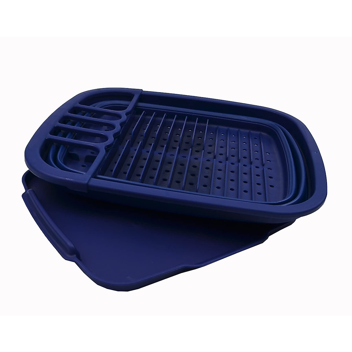SAMMART 8L (2.11Gallons) Collapsible Dish Drainer with Drainer Board - Foldable Drying Rack Set - Portable Dinnerware Organizer - Space Saving Kitchen Storage Tray (Royal Blue, 1)
