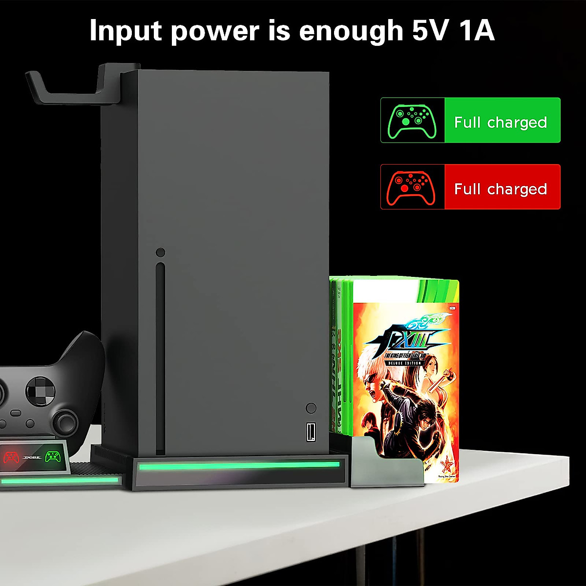 Stand for Xbox Series X, Dual Controller Charging Station with 2 Rechargeable Battery Pack, 10 Game Slots & Headphone Holder for Xbox Series X (Dark Black)