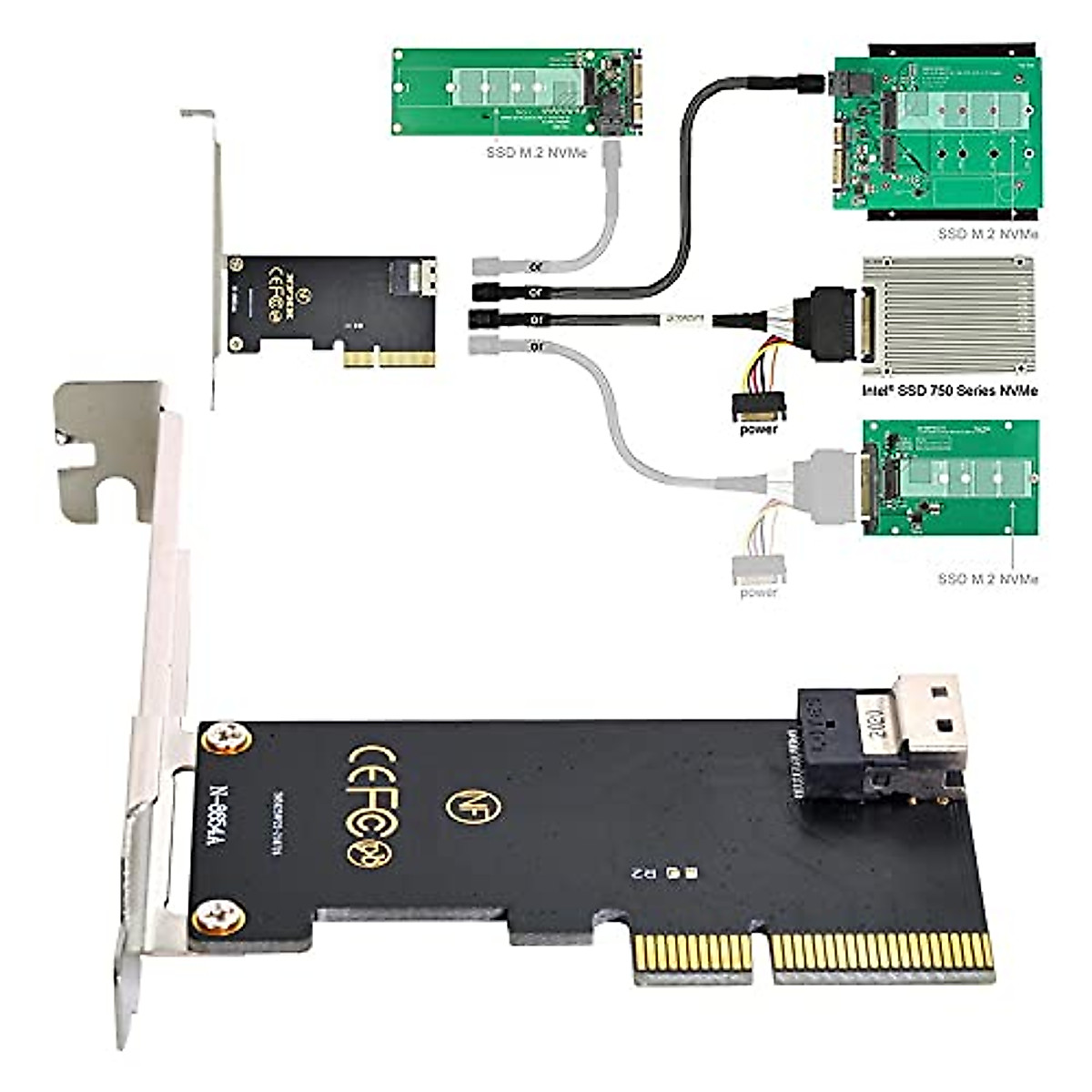 NFHK PCI-E 3.0 4.0 to SFF-8654 Slimline SAS Card Adapter and U.2 U2 SFF-8639 NVME PCIe SSD Cable for Mainboard SSD