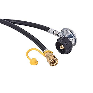 Flame King 90 Degree Low-Pressure Propane Gas Regulator Hose with Quick Connect for RVs, Grills, Heaters, Burners, 12 Feet - LPRH12