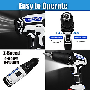 21V Cordless Drill Driver Screwdriver with 1500mAH Li-ion Battery, 2 Variable Speed 25+1 Torque Setting with LED Light, Portable Rechargeable Impact Drill Tool Kit with Storage Case for Home DIY
