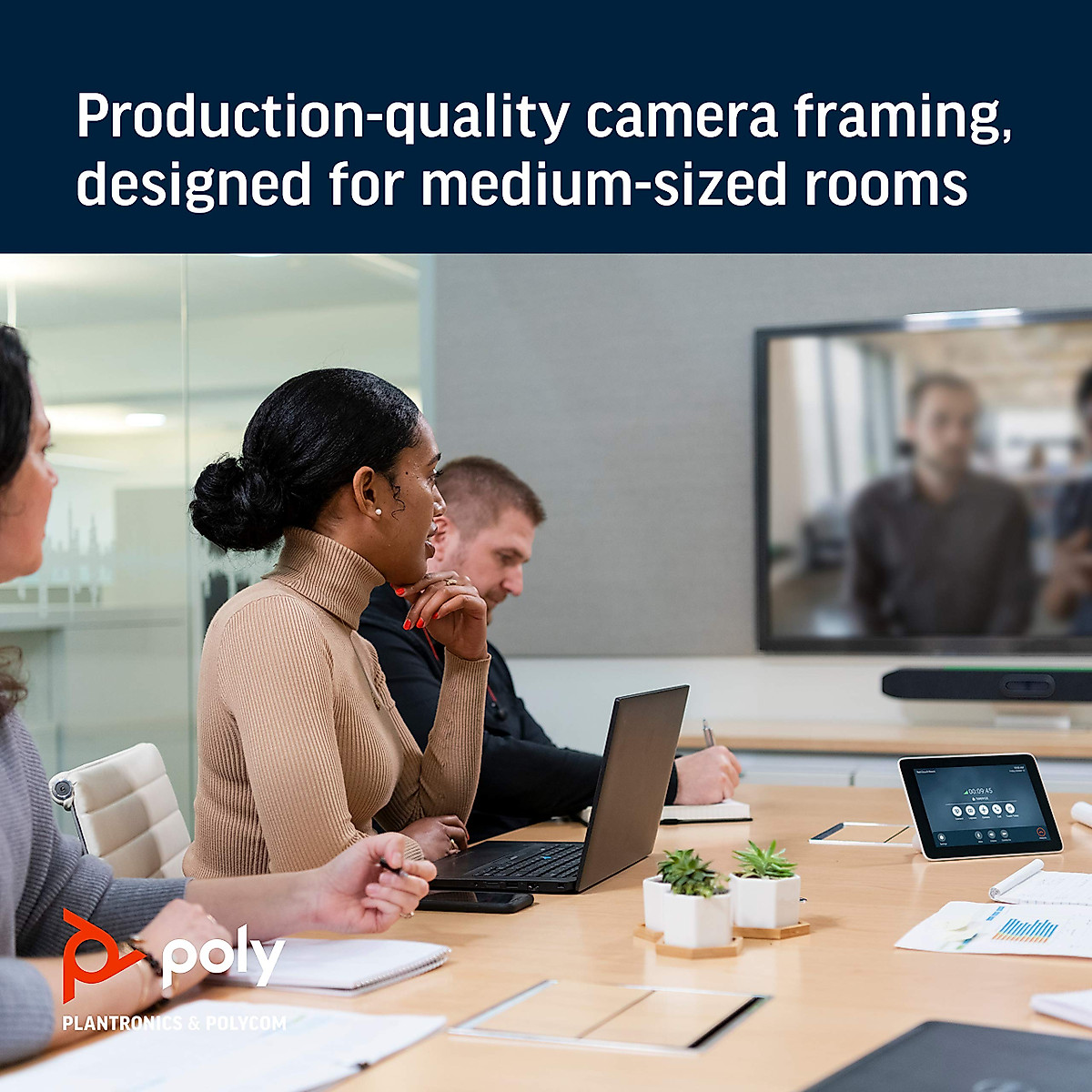 Poly - Studio X50 (Polycom) with TC8 Touch Controller - 4K Video & Audio Bar - Conferencing System for Mid-Size Meeting Rooms - Works with Teams, Zoom & more