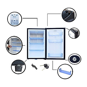 12V Mini Fridge With Lock and Key, 1.76 Cu. Ft Silent Lockable Refrigerator for RV Semi Truck, 12v/110v Small Cooler Quiet No Noise for Office Apartment Bedroom Marine Dorm Patio, Black