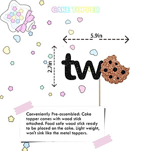 Cookie Two Cake Topper, Happy 2nd Birthday Cake Topper, Brown Giltter Cookie Cake Decor for Baby Shower, Two Years Old Birthday/Anniversary Party Decoration Supplies