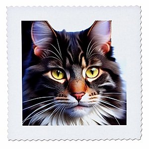 3dRose Elegant Maine Coon cat face on White. Fine Digital Art Gift... - Quilt Squares (qs-378716-7)