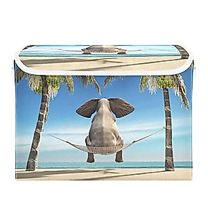 innewgogo Elephant Hammock Beach Storage Bins with Lids for Organizing Baskets Cube with Cover with Handles Oxford Cloth Storage Cube Box for Dog Toys