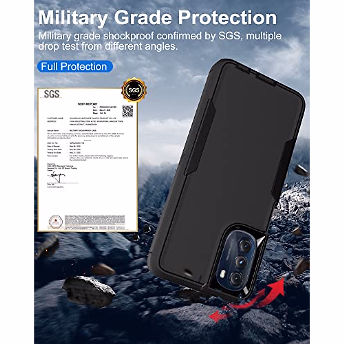 Dahkoiz Motorola Moto G 5G(2022) Case, with Tempered Glass Screen Protector, Dust-Proof Port Cover, Full Body Protection Silicone Rubber Phone Case for Moto G 5G(2022), Black