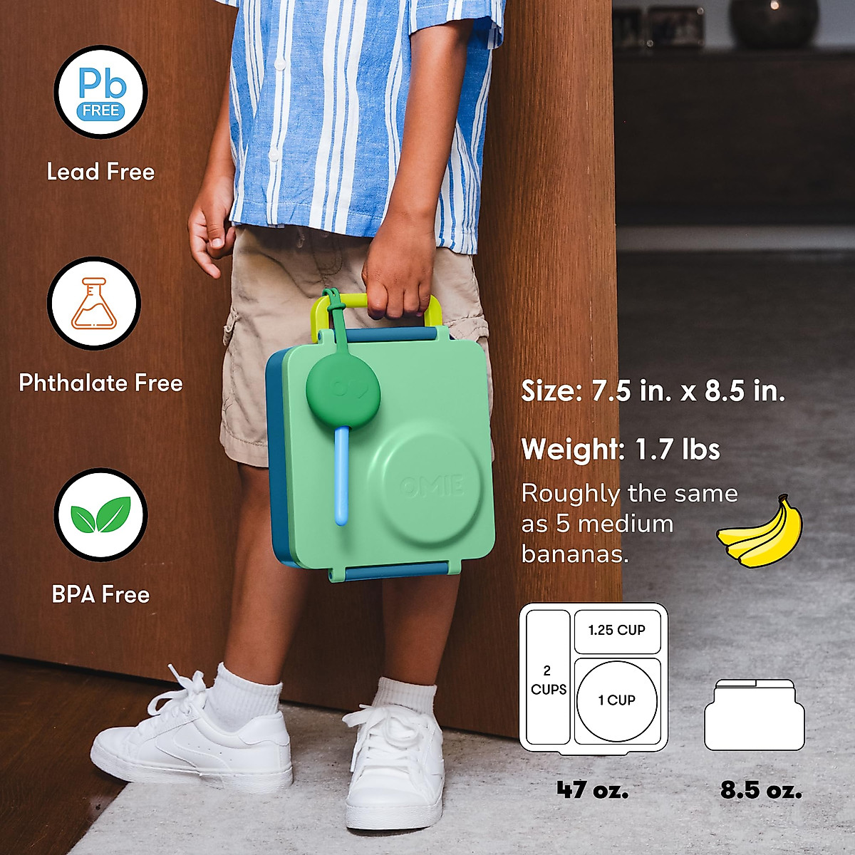 OmieBox Bento Box for Kids - Insulated Lunch Box with Leak Proof Thermos Food Jar - 3 Compartments, Two Temperature Zones - (Meadow) (Single) (Packaging May Vary)