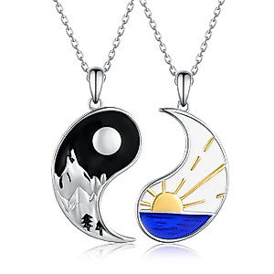 Matching Couples Necklace Sterling Silver Yin Yang Couples Necklace for him and her Couple gifts for Women Men