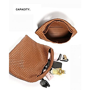Womens Vegan Leather woven handbags Handmade Beach Bag Top-handle Handbag bottega bag dupes naghedi hobo bags for women (Apricot)