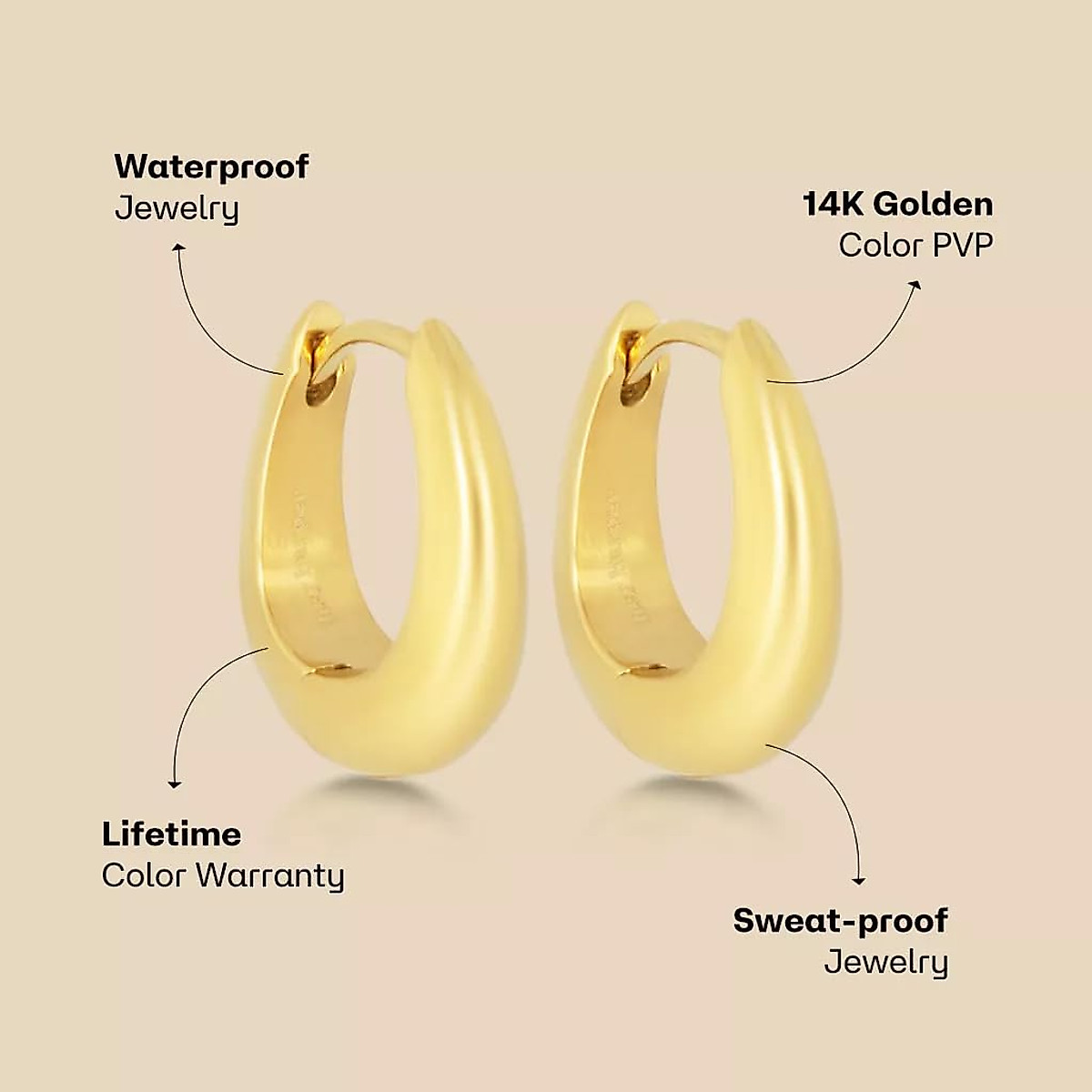 Hey Harper Iris Earrings Gold Huggie Hoop Earrings Dangle Drop - Waterproof & Sweatproof Dainty Gold Hoop Earrings for Women - Heart Pendant Earrings with 14K Golden Color PVD Coating
