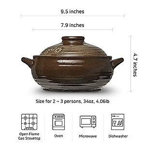 Dolsot Korean Stone Bowl Clay Pots For Cooking Korean Pot Ceramic Cooking Pot Korean Stone Pot Korean Bowl Onggi Kimchi Pot Stone Donabe Pot Crazy Claypot Ttukbaegi Pot With Lid 뚝배기 (large 34oz)
