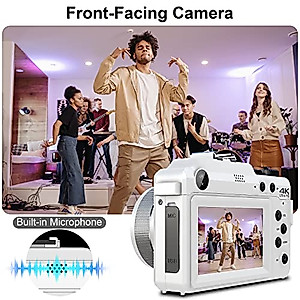 BooHAN Digital Camera,UHD 4K&48MP Video Camera for Photography,Vlogging Youtube,Auto-Focus,18X Zoom,Dual Cameras, Multi-Filters,Travel Portable Beginners,Adults,Teens,Kids-White,(X9)