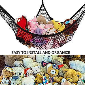 KOHUIJOO Stuffed Animal Hammock,Toy Hammock Net, Jumbo Toy Storage Net 83" Wall Sling Corner Extra Large Kids Children Mesh Toy Net Organizer (Black, 83 Inch)