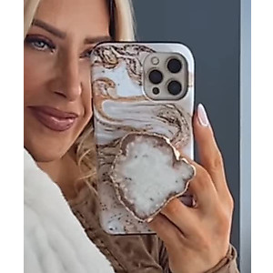 CRYSTALFY Rutilated Clear Quartz Crystal Phone Grip & Phone Stand: Authentic Natural Gemstone Swappable Top, Expandable Collapsible Holder for Smartphones and Tablets