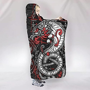 Viking 3D Printing Hooded Blanket Keeps Warm And Soft Vegvisir Viking Dragon Unisex Winter Wearable Hooded Blanket Double Layer Thick Plush Wool Blanket ( Color : Blanket , Size : 80x60in/150x200cm )
