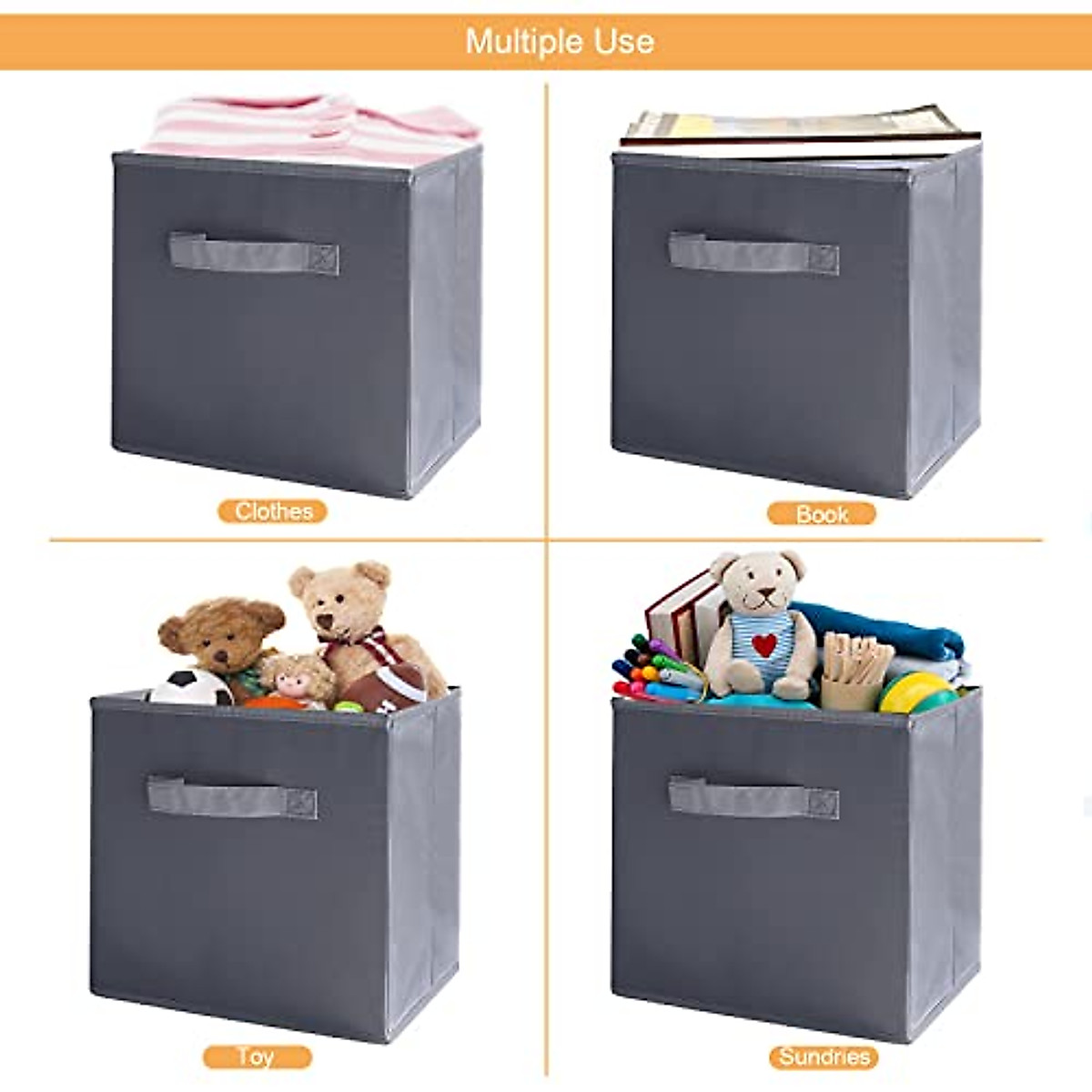 PACHIRA E-Commerce Gray Storage Bins - Collapsible Sturdy Fabric Storage Basket Cube for Organizing Shelf Nursery Home Closet, 6 Pack, (Grey)