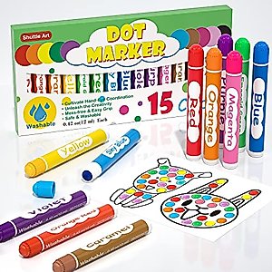 Shuttle Art Dot Markers, 15 Colors Washable Dot Markers for Toddlers,Bingo Daubers Supplies for Kids Preschool Children, Non Toxic Water-Based Dot Art Markers