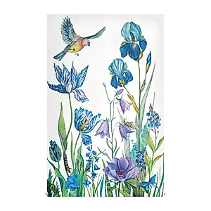 SLHKPNS Spring Blue Bird Flowers Kitchen Dish Towel Set of 4,Floral Summer Leaves 18x28in Absorbent Dishcloth Reusable Cleaning Cloths for Household Use