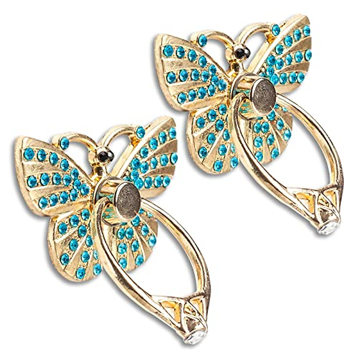 [2 Packs] Butterfly Glitter Bling Bling Phone Ring Holder, Sparkle Phone Ring Grip Artificial Diamond Stand,Rhinestone Cell Finger Ring for Phones,Pad