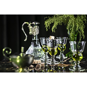 Vintage Crystal Absinthe, Sambuca, Raki, Pastis, Ouzo Glasses | Set of 4 | Short Stemmed 6.5 oz Goblets with Bubble Reservoir for Drinking Green Fairy | Handblown Small Wine Bistro Glassware
