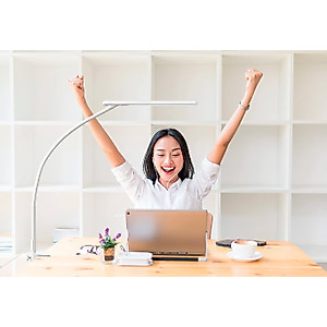 BOLOWEI LED Desk Lamp with Clamp Small White Desk Lamp for College Dorm Room, 6-Level Dimmable 5 Color Modes Swing Arm Daylight Table Lamp Touch Control Home Office Study/Reading/Drawing 10W