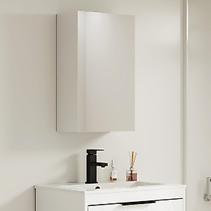eclife 24" Bathroom Medicine Cabinet W/Mirror, Single Door Bathroom White Wall Mount Mirror Cabinet, Hanging Triple Shelf Storage Cabinet Opens Left and Right