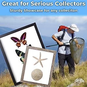 Super-Sturdy 11x14 Gray Shadow Box Frame With Glass 1pk . Large Rustic Wood Memory Box For Wedding Flowers, Jerseys, Pet Photos, Ticket Stubs or Medals