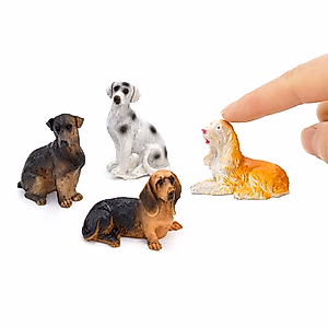 iland Dollhouse Pet of Mini Dog, 4pcs Realistic Miniature Figures, Hand Painted Tiny Dogs incl Cocker Spaniel, Dalmatian, Basset Hound & German Hunt Terrier on 1:12 Scale, Dog Cake Toppers