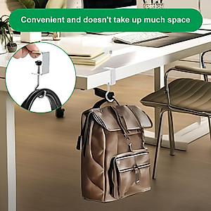 cobee 4 Pack Clamp-On Under Desk Hooks, Desk Mount Hanging Bag Holder Metal Hook Adjustable Headphones Clamp Organizer Portable Purse Hanger Clip Reduce Desk Clutter for Table Desk Under Counter