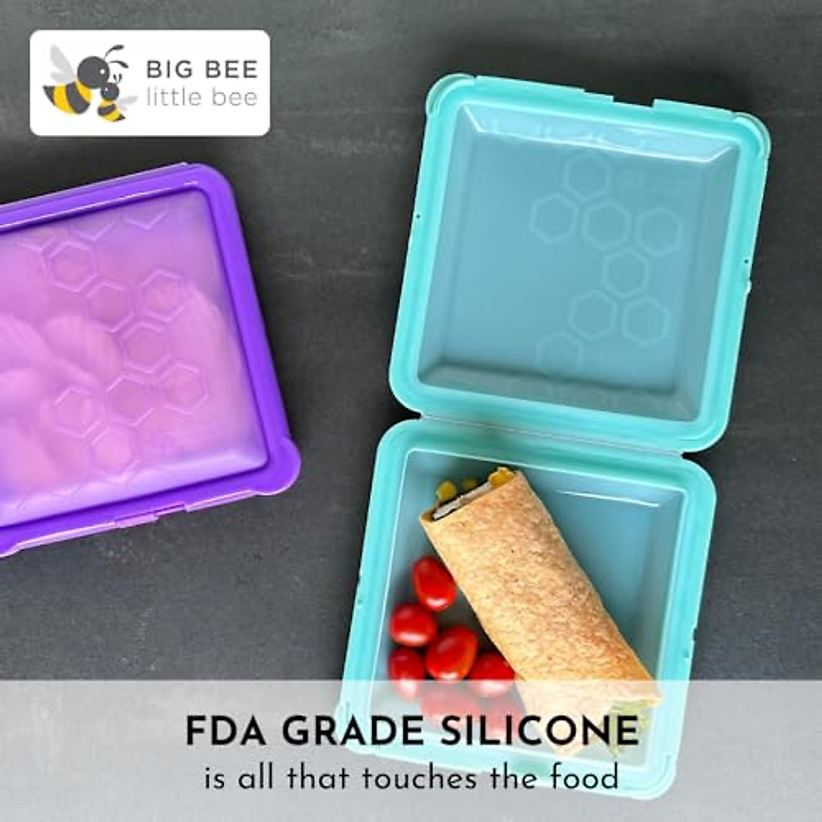 Big Bee, Little Bee - SoftShell Reusable Silicone Food Storage Container with Lid, Easy to Clean, Lays Flat, Snaps Closed, Microwave, Freezer & Dishwasher Safe, As Seen on Shark Tank (Aqua)