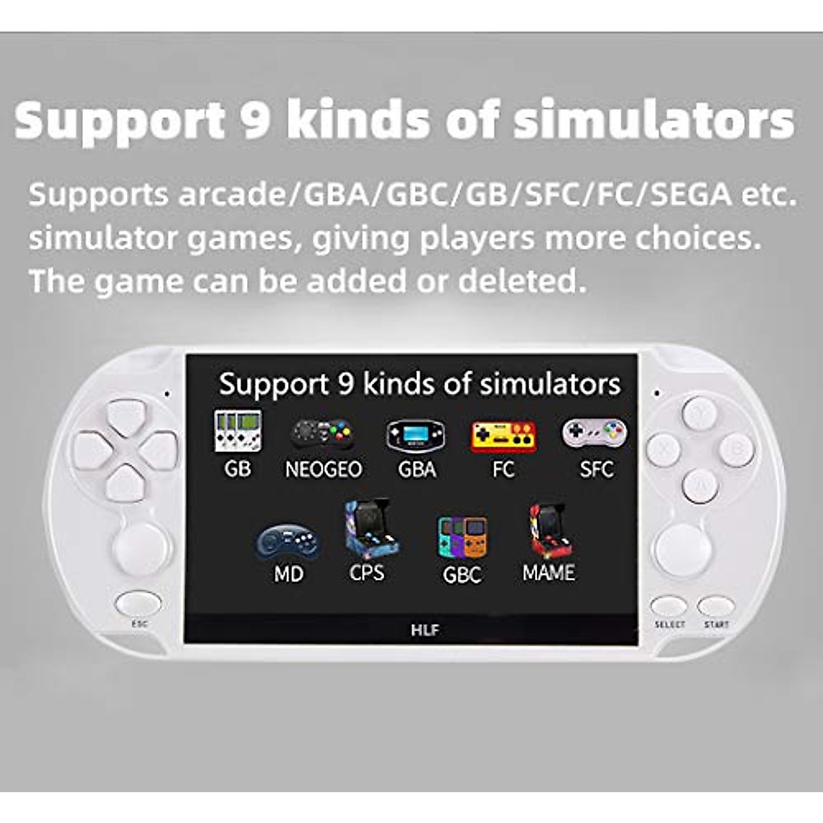 5.1 inch Multi-Function Retro Game Console Handheld Game Console 7700 Games Support Arcade/CPS/fc/SFC/gba/gbc/gb/sega Emulator Games can be archived with Rechargeable Lithium Battery (White)