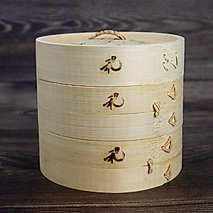 Yuho Asian Kitchen 6 Inch Bamboo Steamer Basket, Individually Box, 2 Tiers & Lid, 10 Parchment Liners, Perfect For Steaming Dumplings, Vegetables, Meat, Fish, Rice (Holiday Gifts)