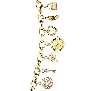 Anne Klein Women's Premium Crystal Accented Gold-Tone Charm Bracelet Watch, 10/7604CHRM