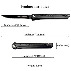 COHOMELARS Slim Folding Pocket Flipper Knife for Men,3.8'' Stainless Steel Black Blade,EDC Gentleman's Knife with Leather Sheath, Liner Lock
