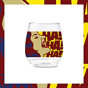 TOSSWARE POP 14oz Vino Pop Art Comic Series, SET OF 6, Premium Quality, Recyclable, Unbreakable & Crystal Clear Plastic Wine Glasses